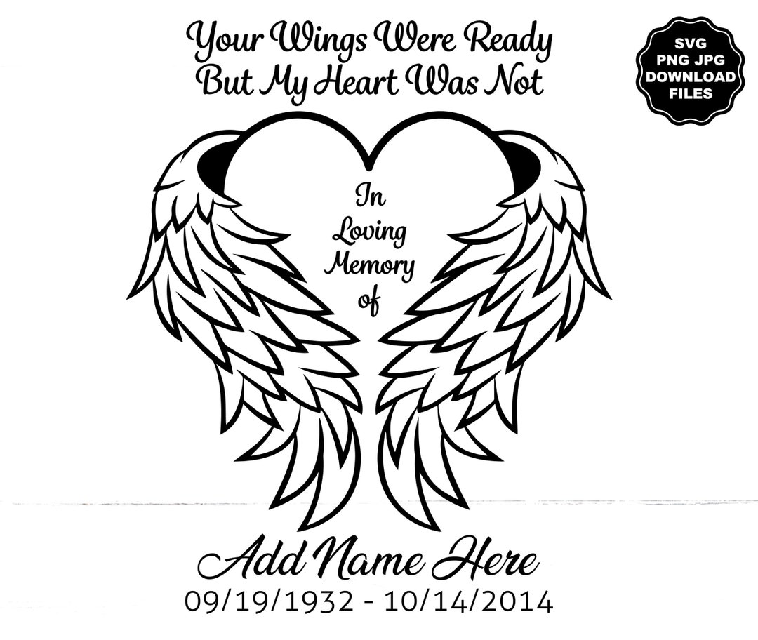 In Loving Memory Angel Wings SVG, Angel Wings Heart, Add Name and Date ...