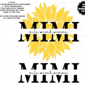 Mimi Split Monogram Svg Png, Mimi Sunflower Split Monogram Svg Png, Add ...