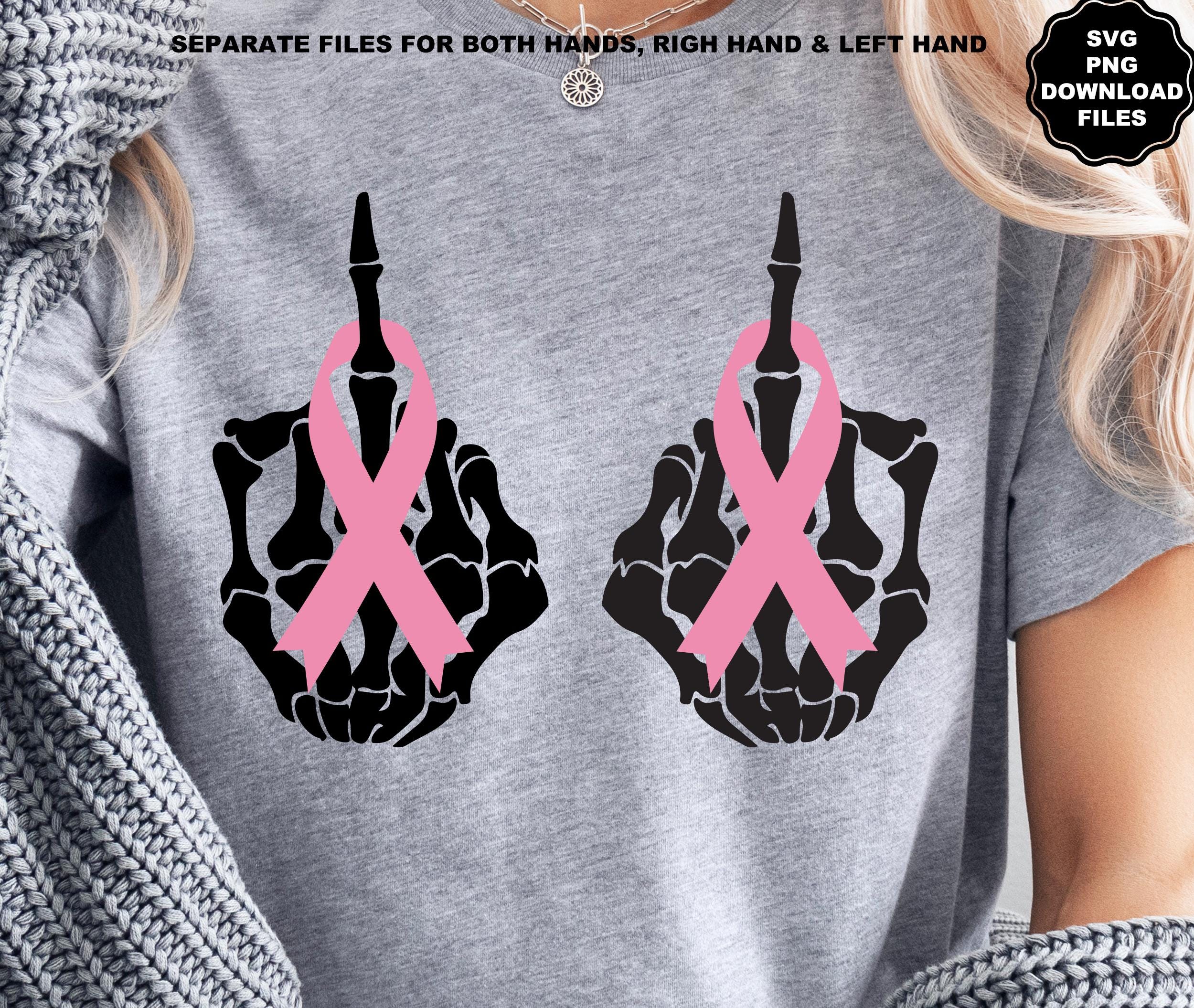Pink Ribbon Skeleton Middle Finger SVG, Cancer Awareness, Fuck Cancer ...