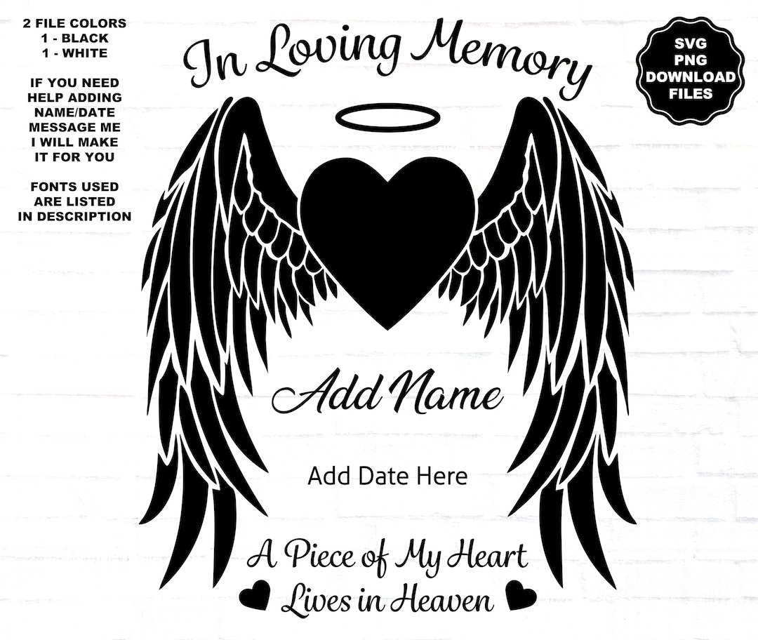 In Loving Memory Angel Wings SVG Angel Wings Heart Halo Heaven Add Name ...