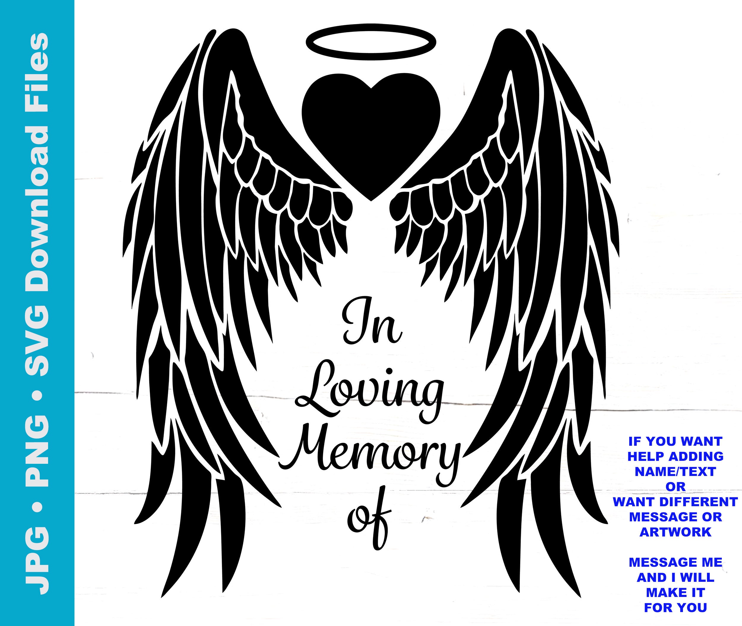 In Loving Memory Angel Wings SVG, Angel Wings Heart Halo, Add Name and ...