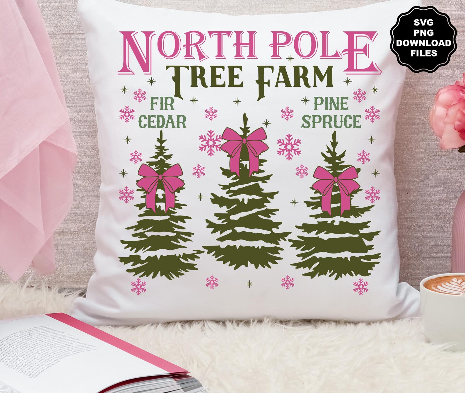 North Pole Tree Farm Christmas Trees SVG, Coquette Bow North Pole PNG ...