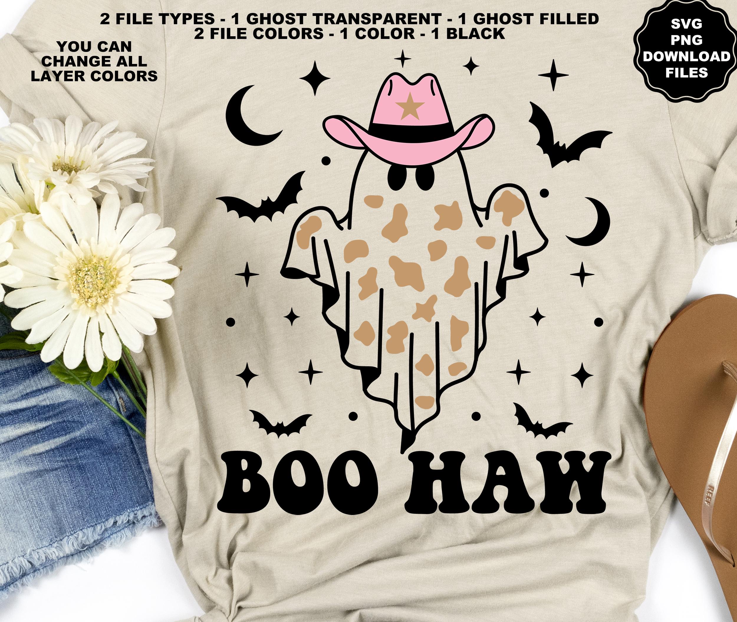 Boo Haw Ghost SVG Cowboy Hat Cow Print, Halloween Ghost SVG, Boo Haw ...