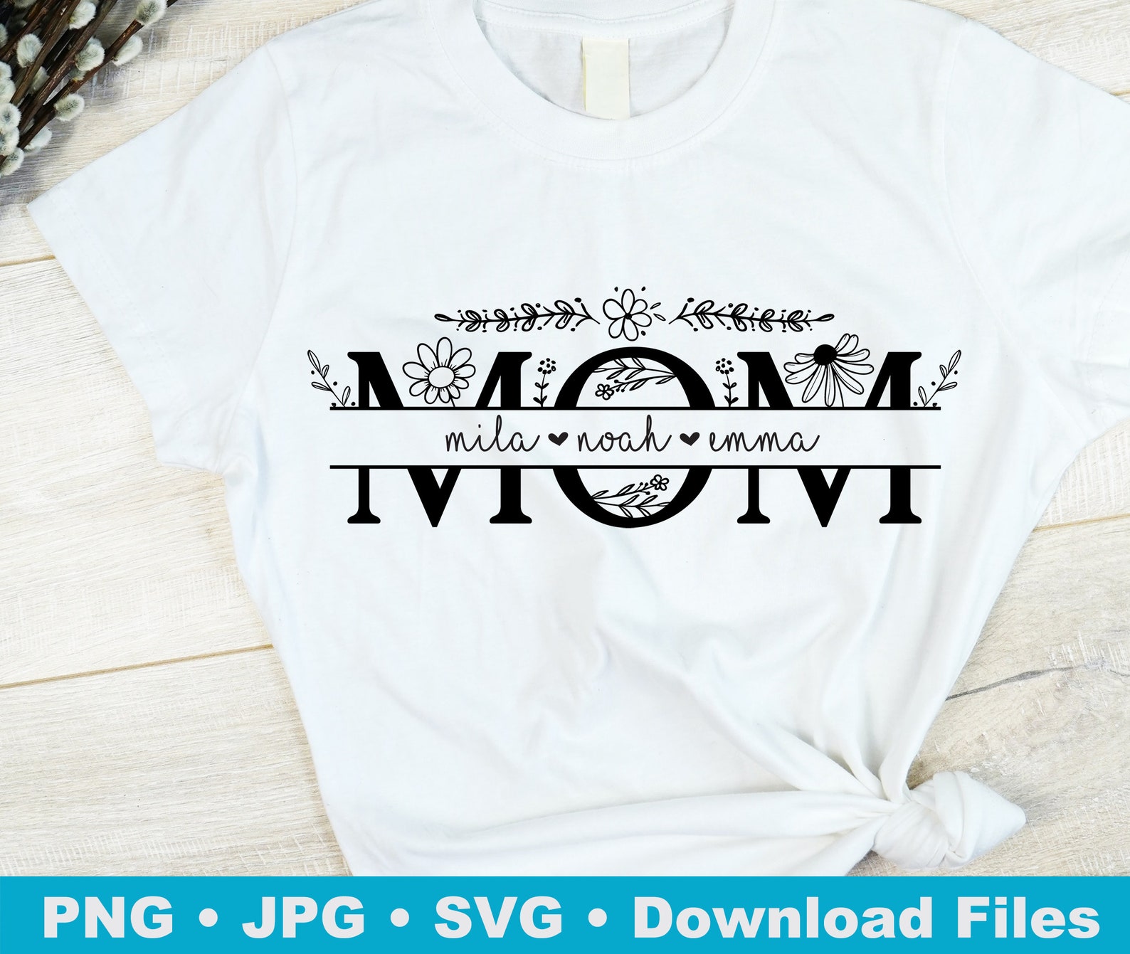 Mom Split Monogram Svg Add Kids Names Svg Wildflower Split - Etsy