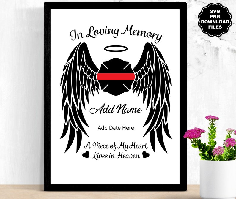 In Loving Memory Angel Wings SVG Firefighter, Angel Wings Fireman ...