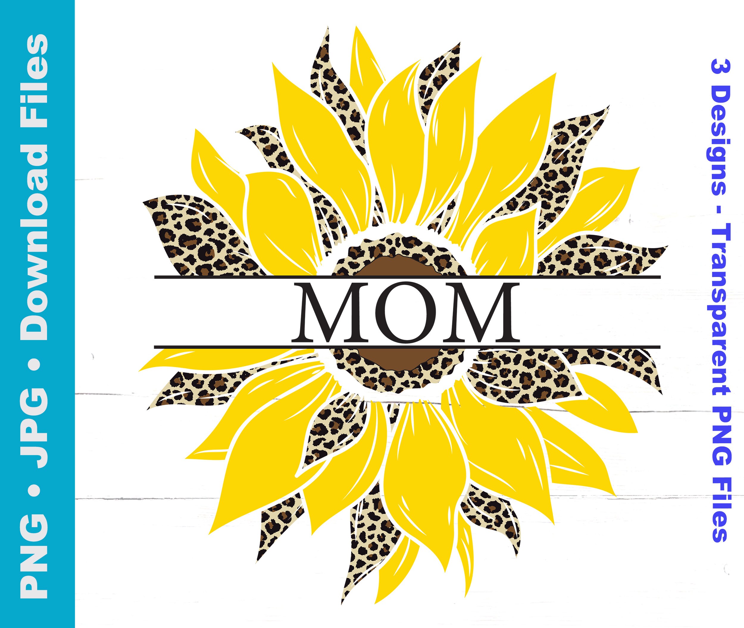 MOM Split Monogram Add Names Leopard Print Sunflower Mom - Etsy