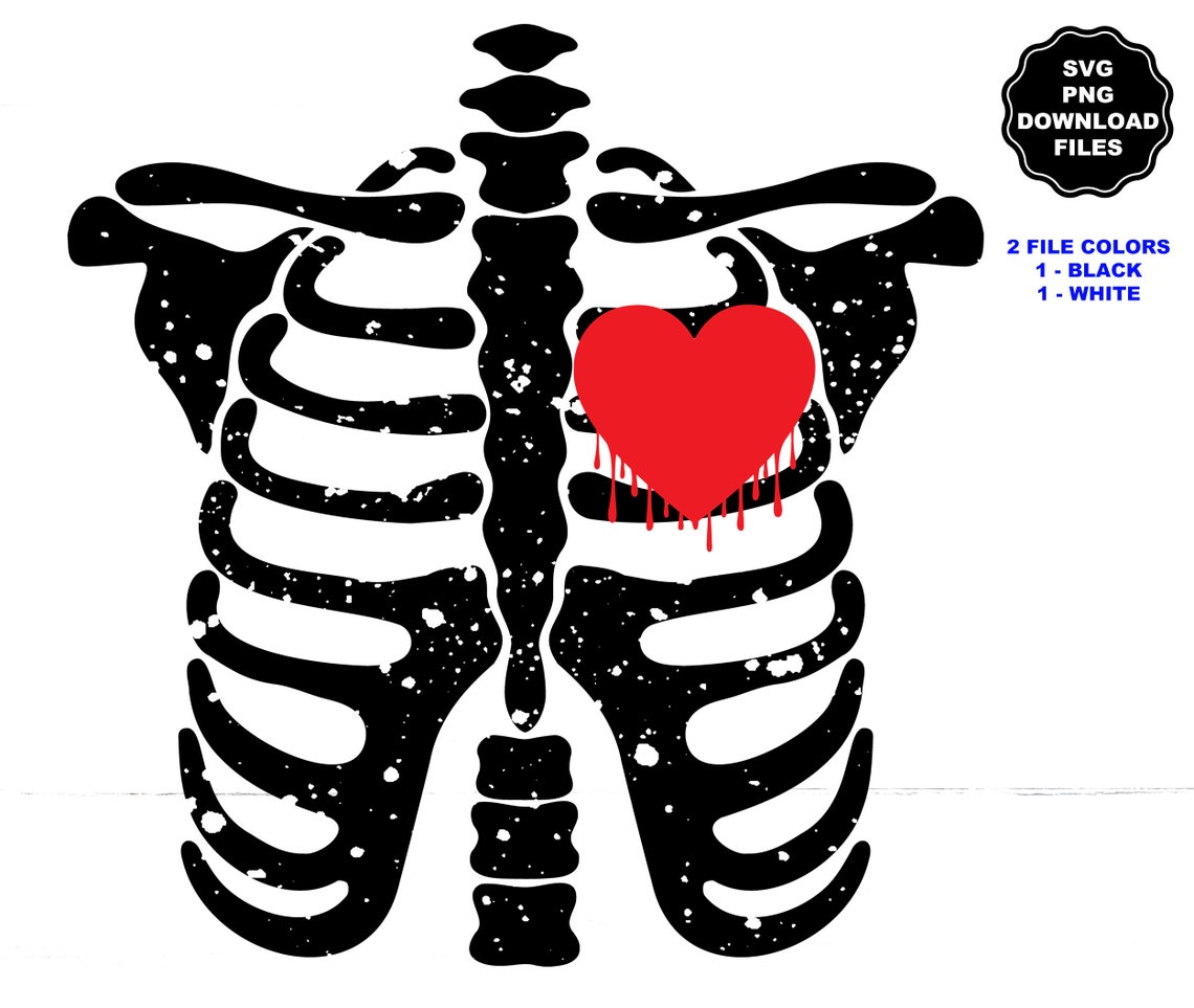 Grunge Ribcage Dripping Blood Heart SVG Distressed Skeleton - Etsy
