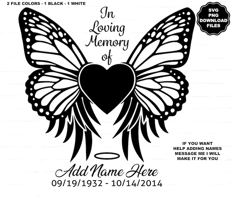 In Loving Memory Butterfly Angel Wings SVG, Angel Wings Heart Halo ...