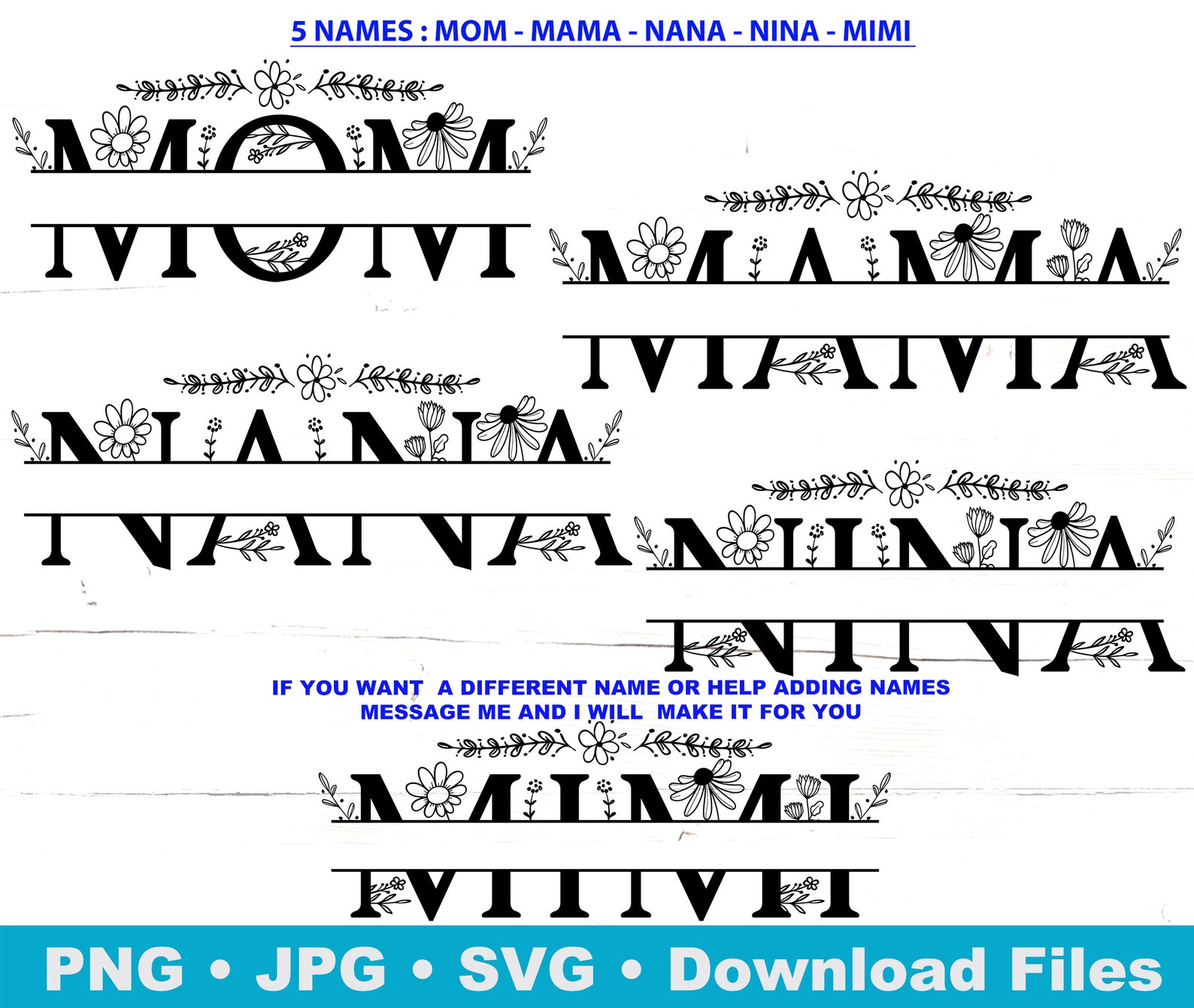 Mom Split Monogram Svg Add Kids Names Svg Wildflower Split - Etsy