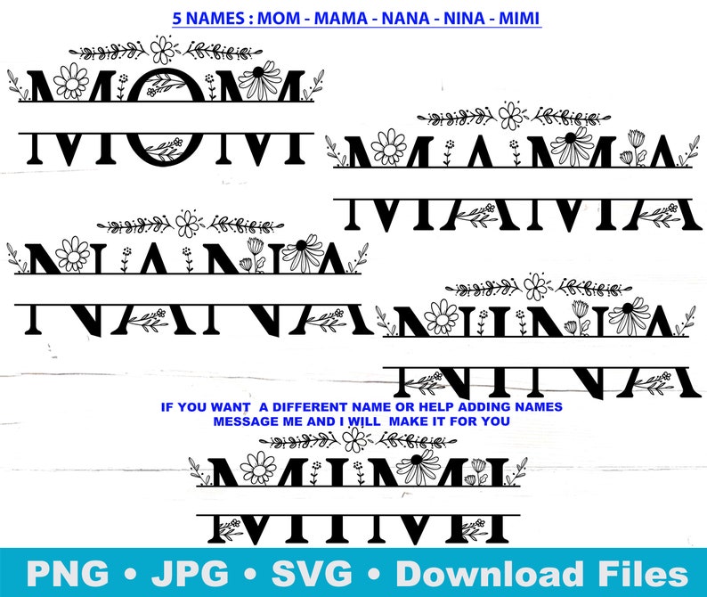 Mom Split Monogram Svg, Add Kids Names Svg, Wildflower Split Monogram ...