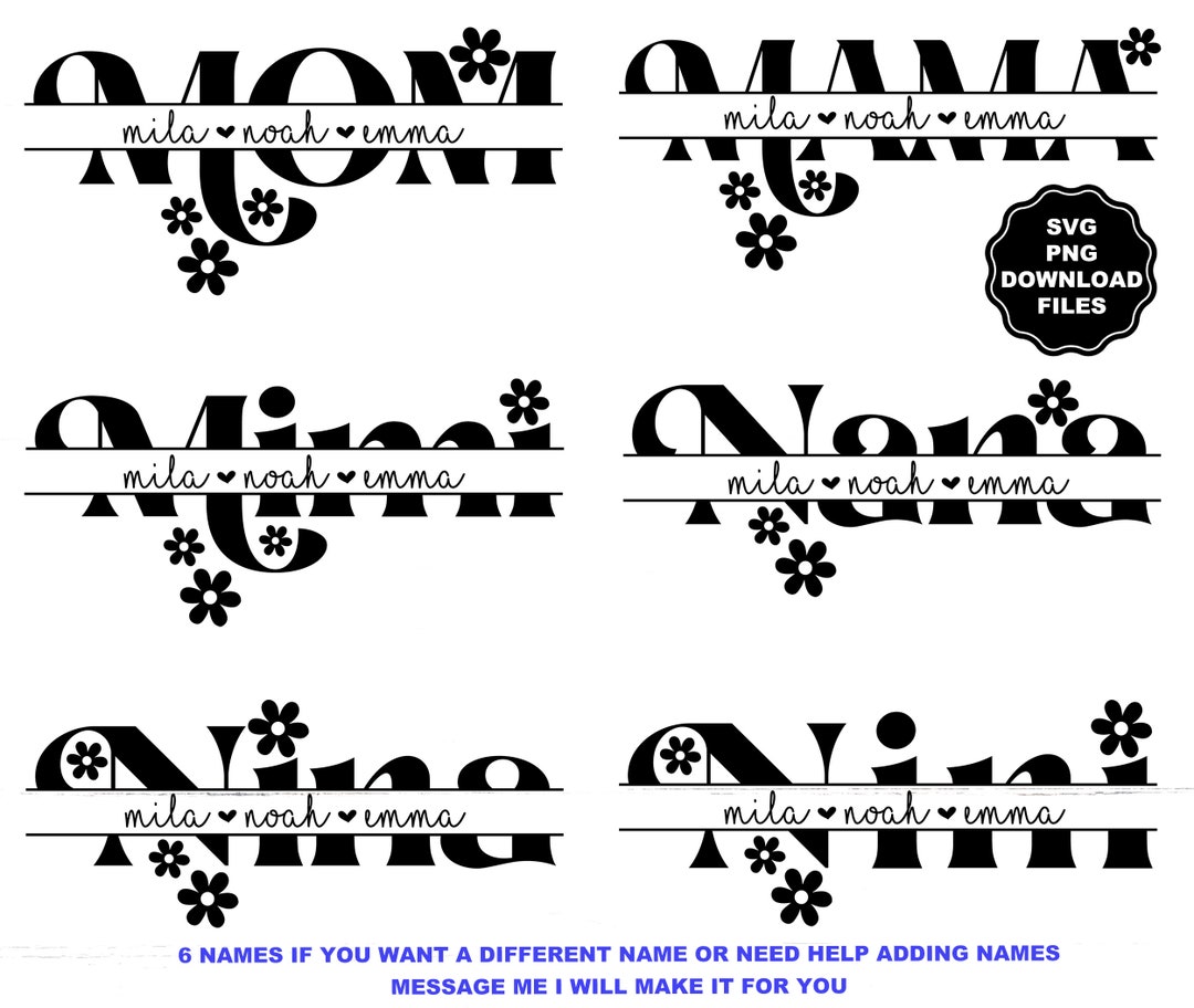 Mom Split Monogram Svg, Add Kids Names, Retro Flowers, Mama Svg, Nina ...