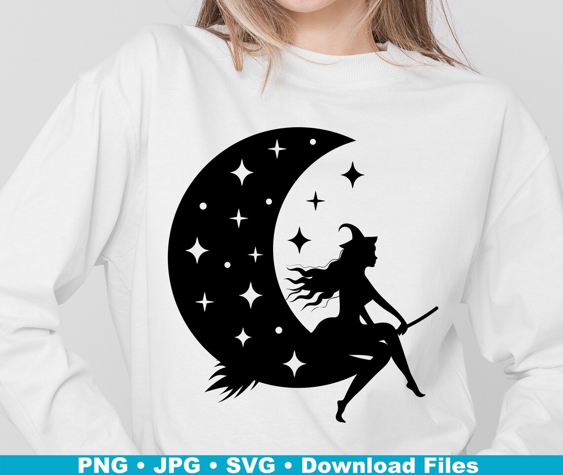 Cute Witch SVG, Celestial Moon Witch SVG, Witch Halloween T-shirt ...