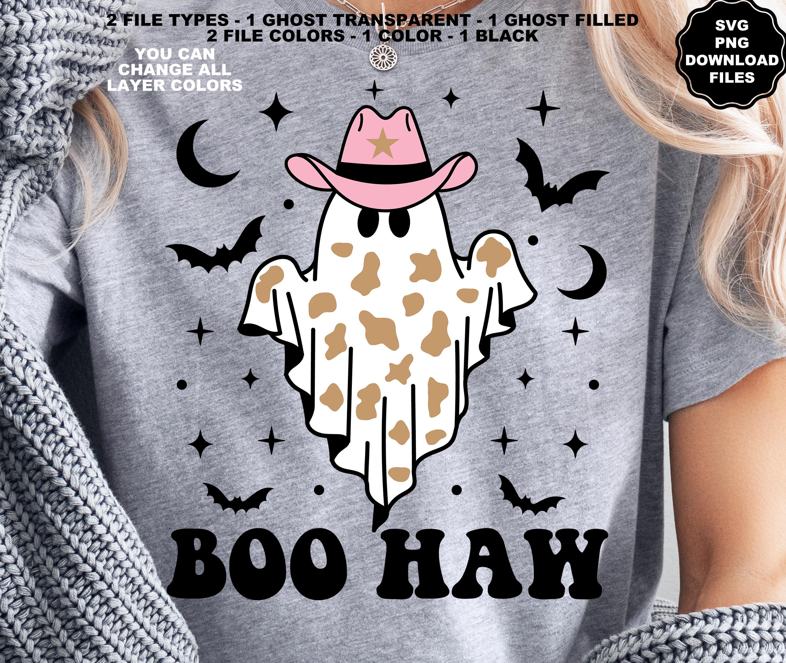 Boo Haw Ghost SVG Cowboy Hat Cow Print, Halloween Ghost SVG, Boo Haw ...