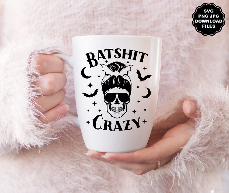 Messy Bun Skull SVG Batshit Crazy Halloween Skull Svg - Etsy