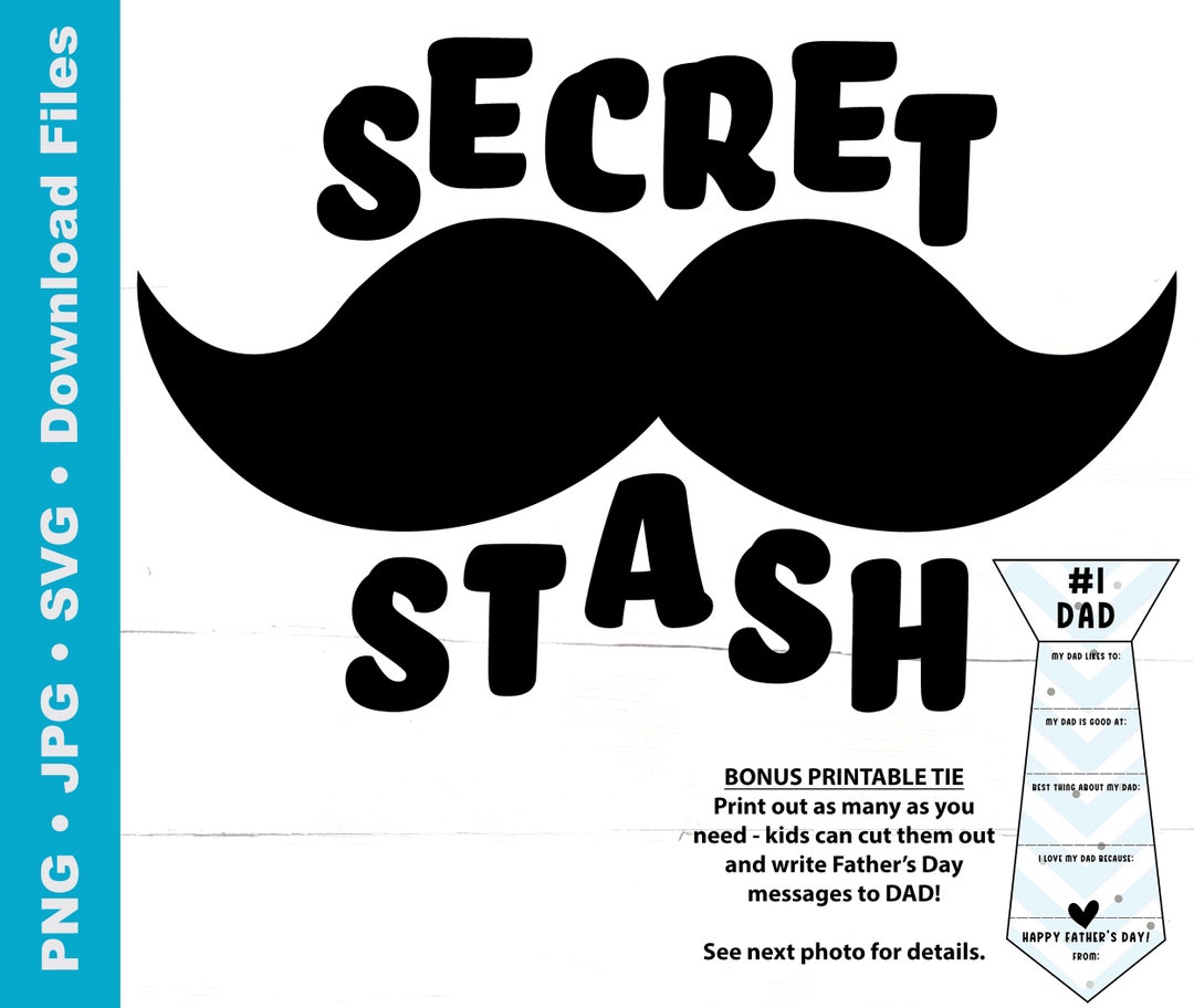Black Mustache Svg, Secret Stash Mustache Svg, Fathers Day, Printable ...