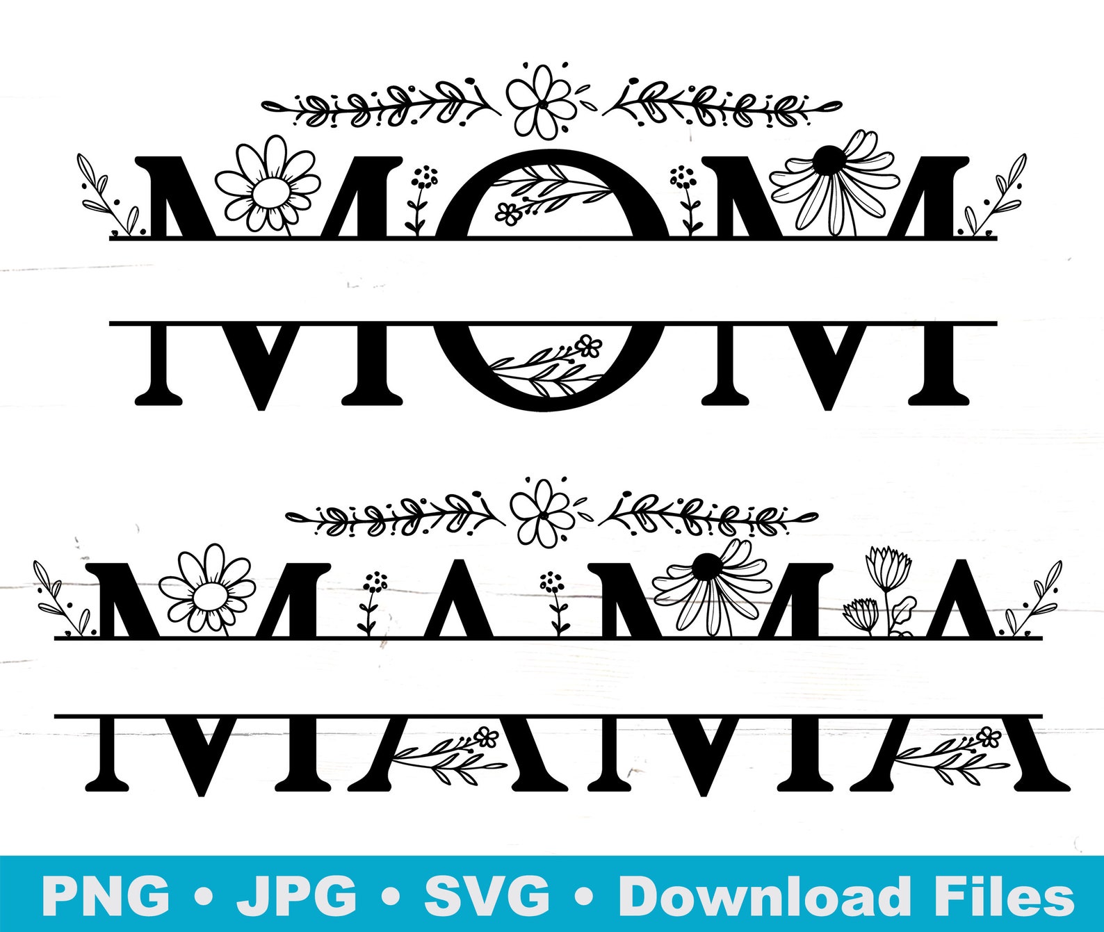 Mom Split Monogram Svg Add Kids Names Svg Wildflower Split - Etsy