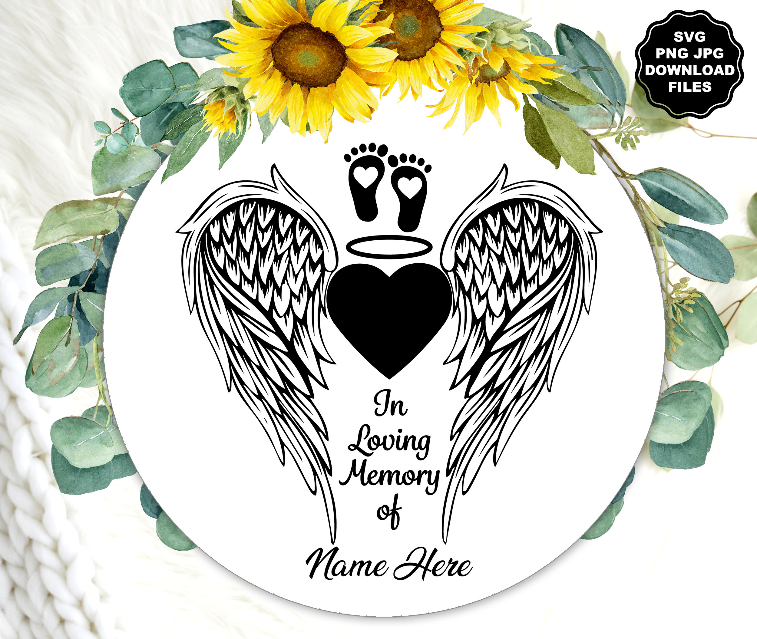 In Loving Memory Angel Wings SVG Add Name Baby Footprints - Etsy