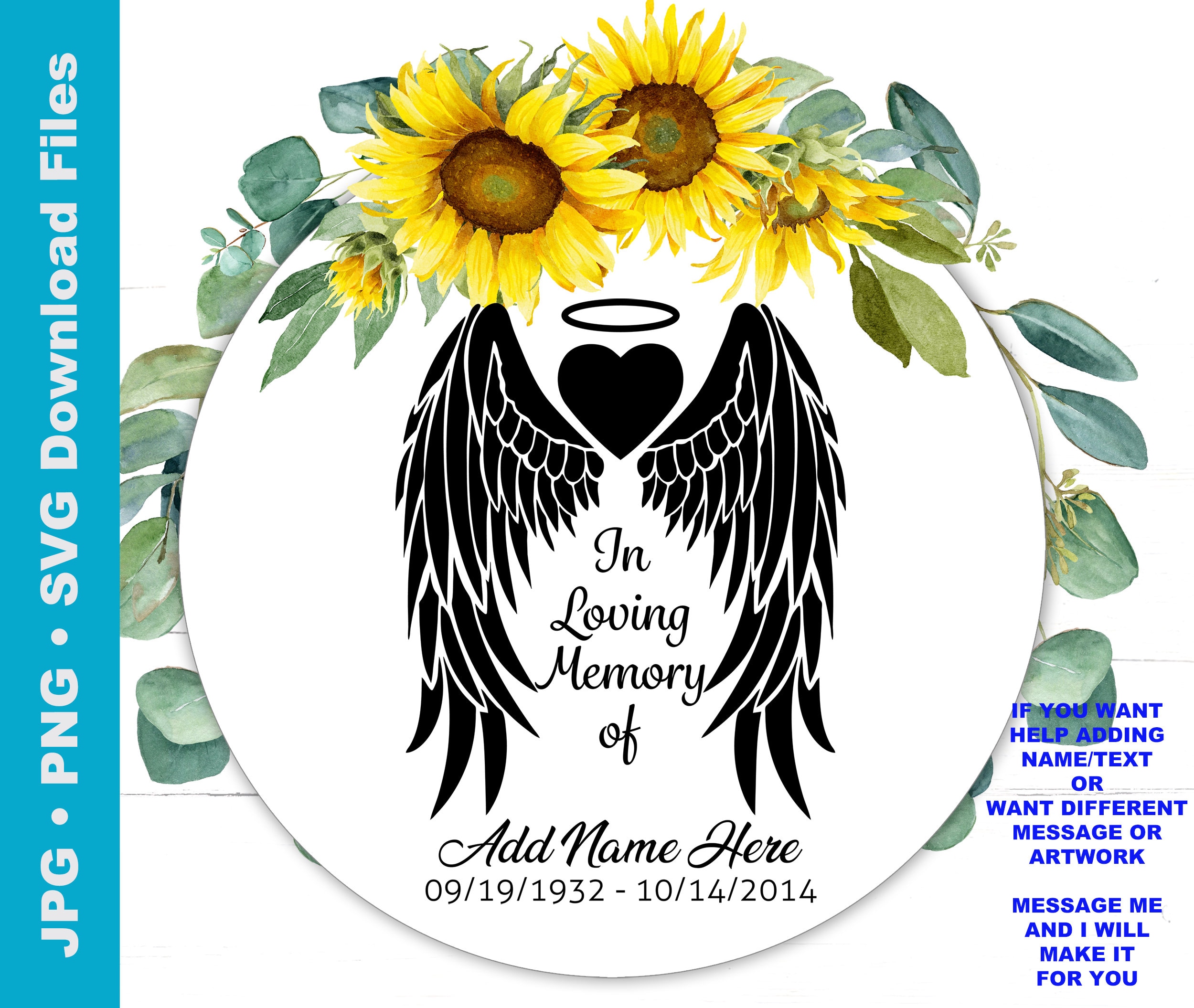 In Loving Memory Angel Wings SVG Angel Wings Heart Halo Add - Etsy ...