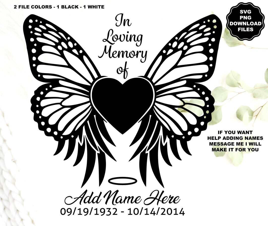 In Loving Memory Butterfly Angel Wings SVG, Angel Wings Heart Halo ...