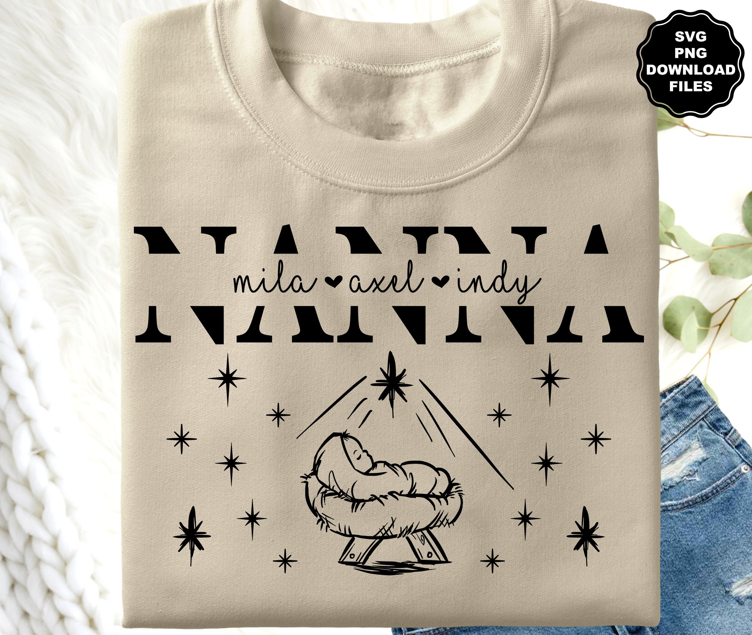 Mom Svg Add Kids Names Manger Baby Jesus Mama Nina Mimi - Etsy