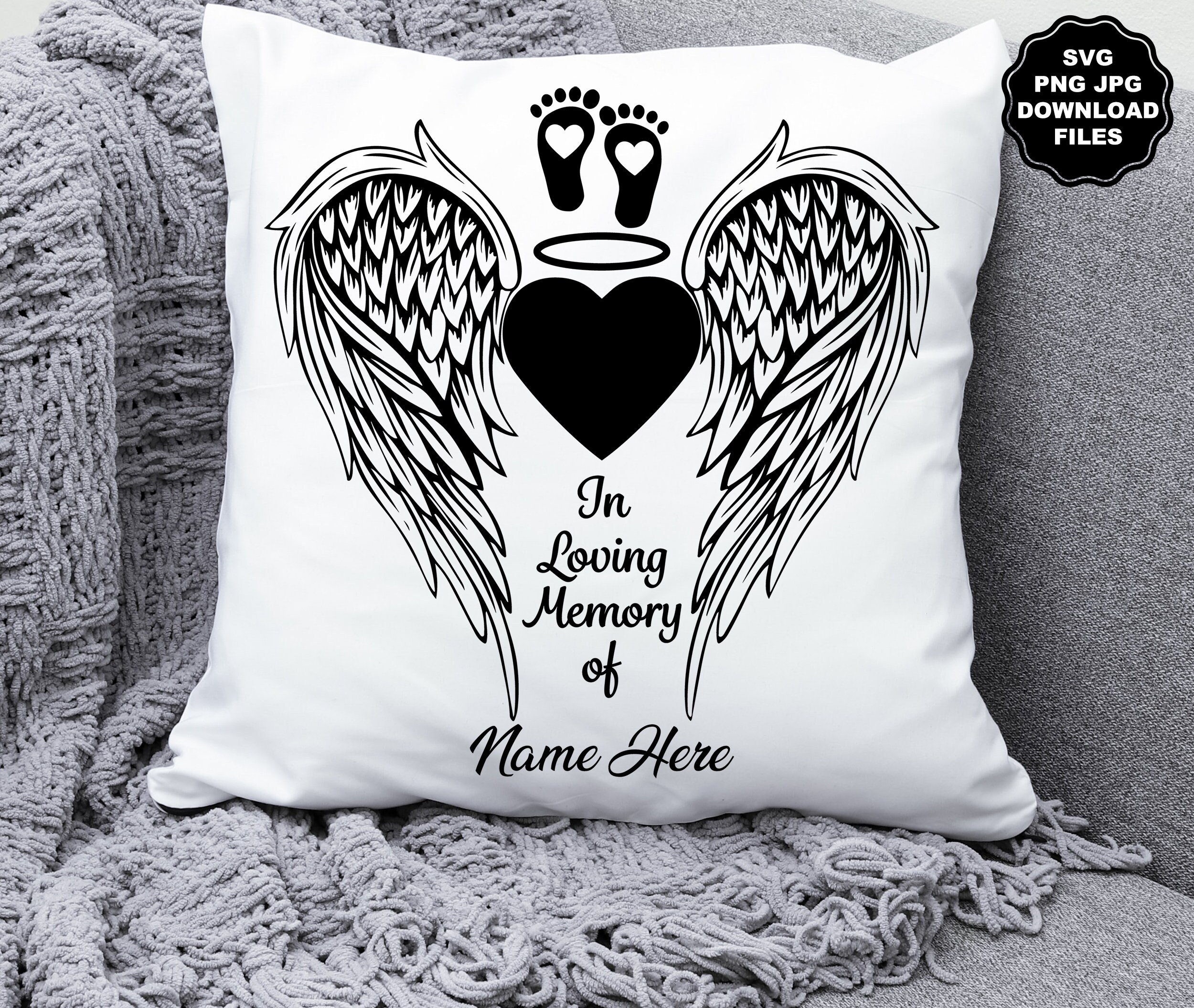 In Loving Memory Angel Wings SVG, Add Name, Baby Footprints, Angel ...