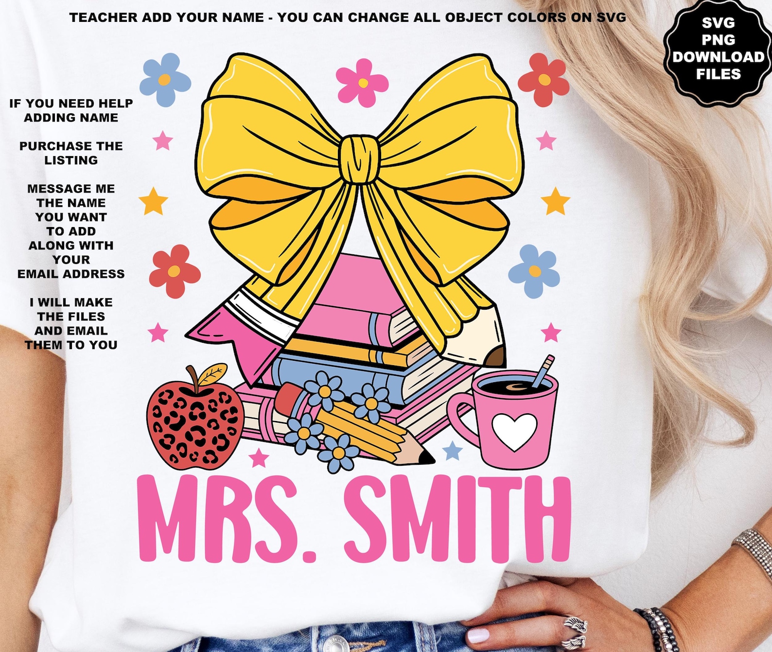 Teacher, Add Teacher Name, Pencil Coquette Bow, Teacher Coquette Bow ...