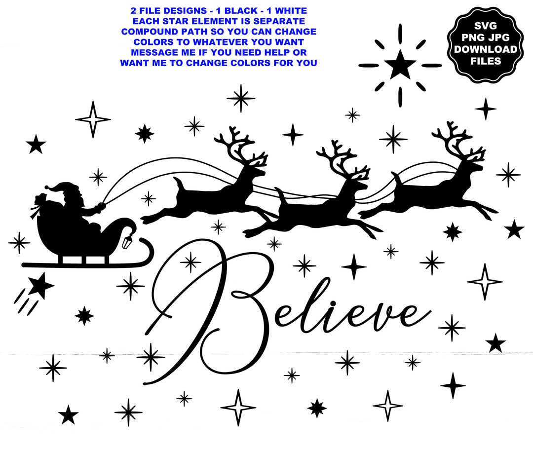 Santa Sleigh Reindeer Believe Reindeer SVG Santa Christmas T-shirt SVG ...