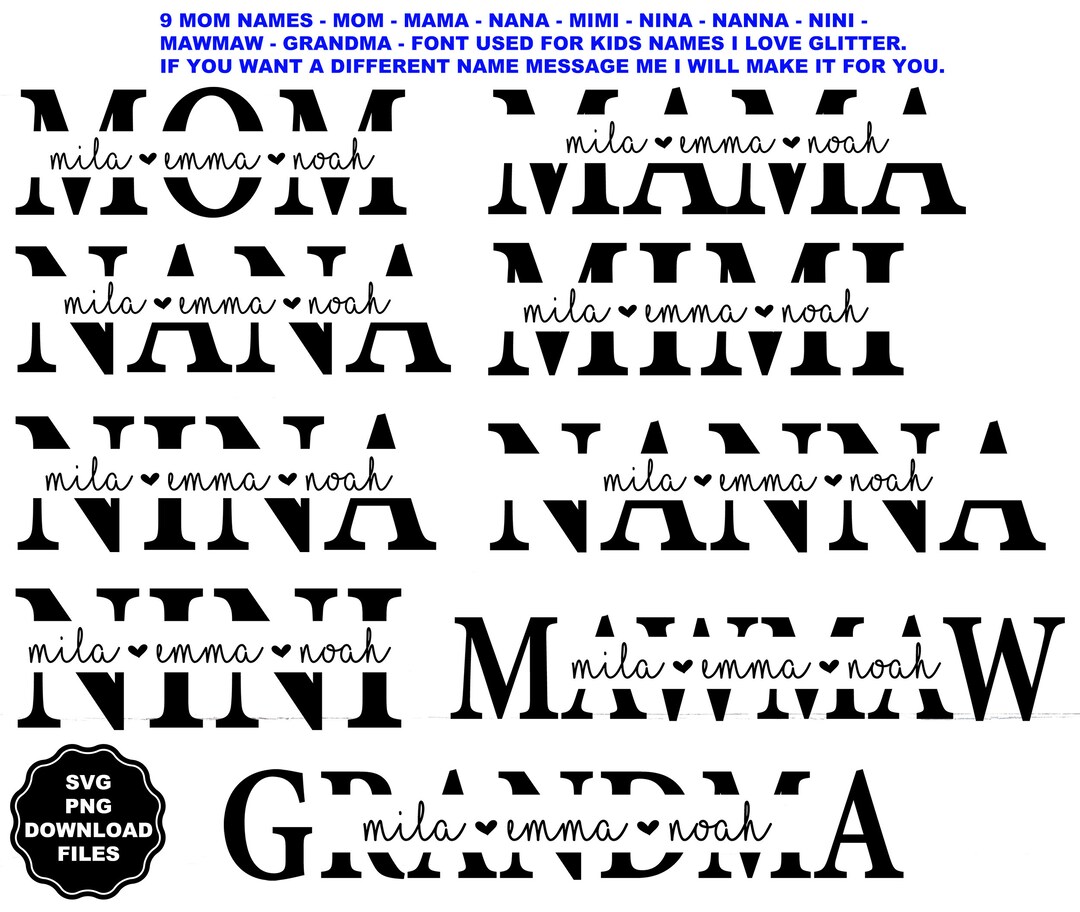 Mom Split Monogram Svg Add Kids Names Mama Svg Nina Svg - Etsy
