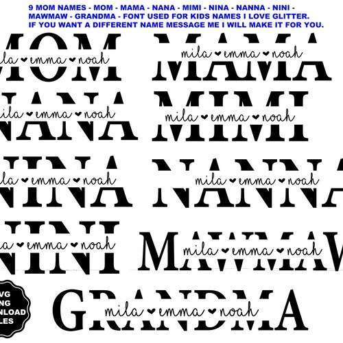 Mom Split Monogram Svg Add Kids Names Mama Svg Nina Svg - Etsy