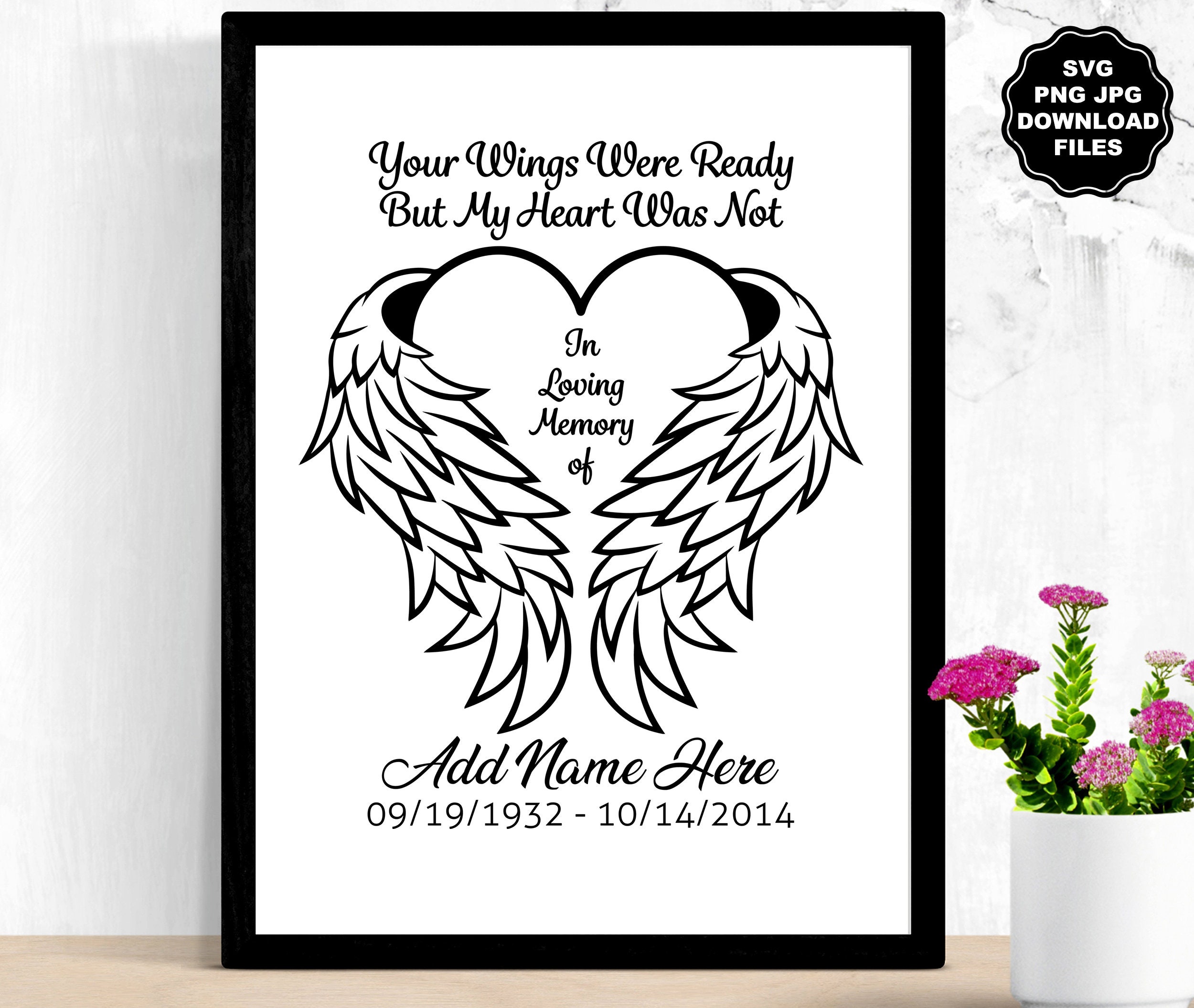 In Loving Memory Angel Wings SVG, Angel Wings Heart, Add Name and Date ...