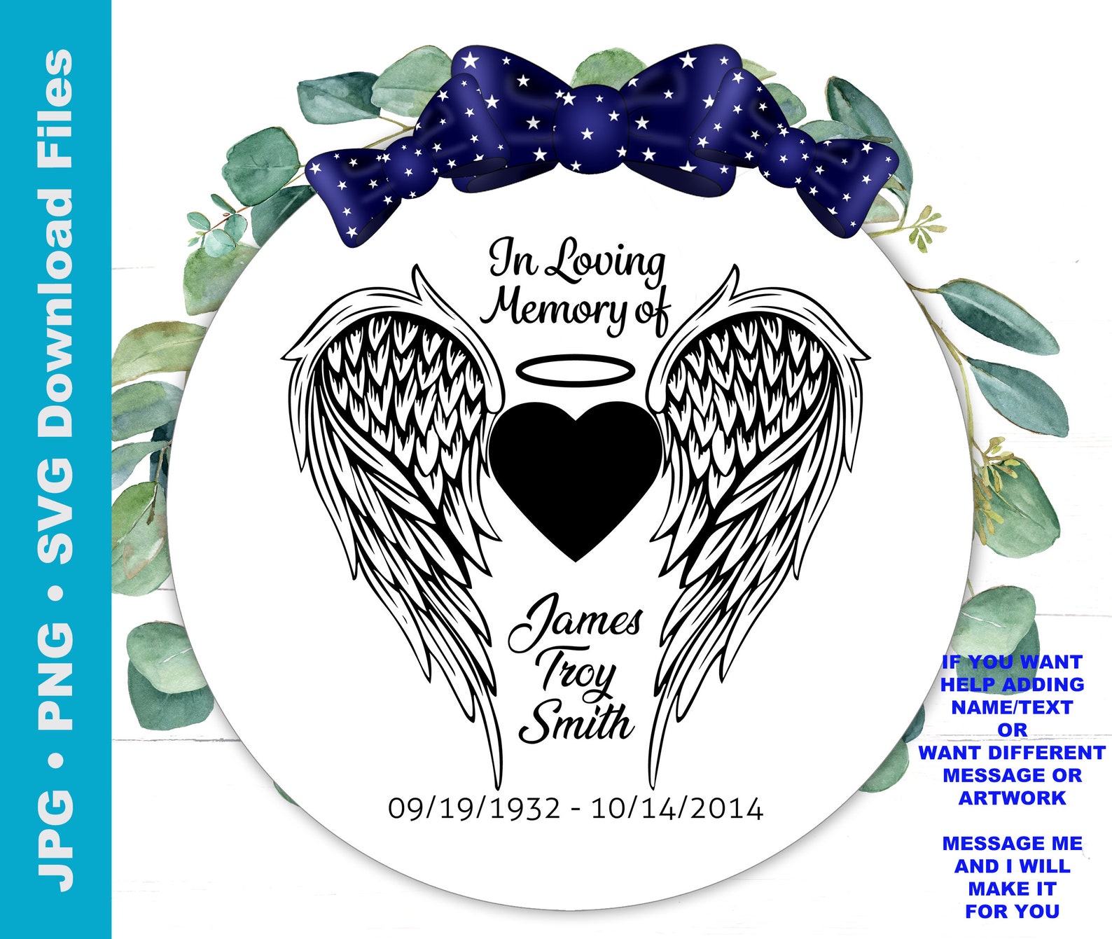 In Loving Memory Angel Wings SVG, Add Name W Wings, Angel Wings With ...