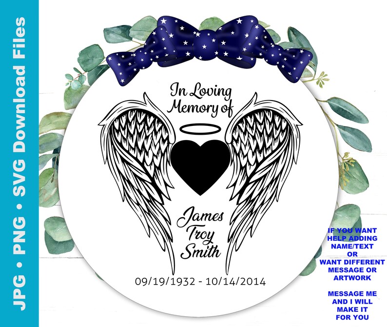 In Loving Memory Angel Wings SVG Add Name W Wings Angel - Etsy