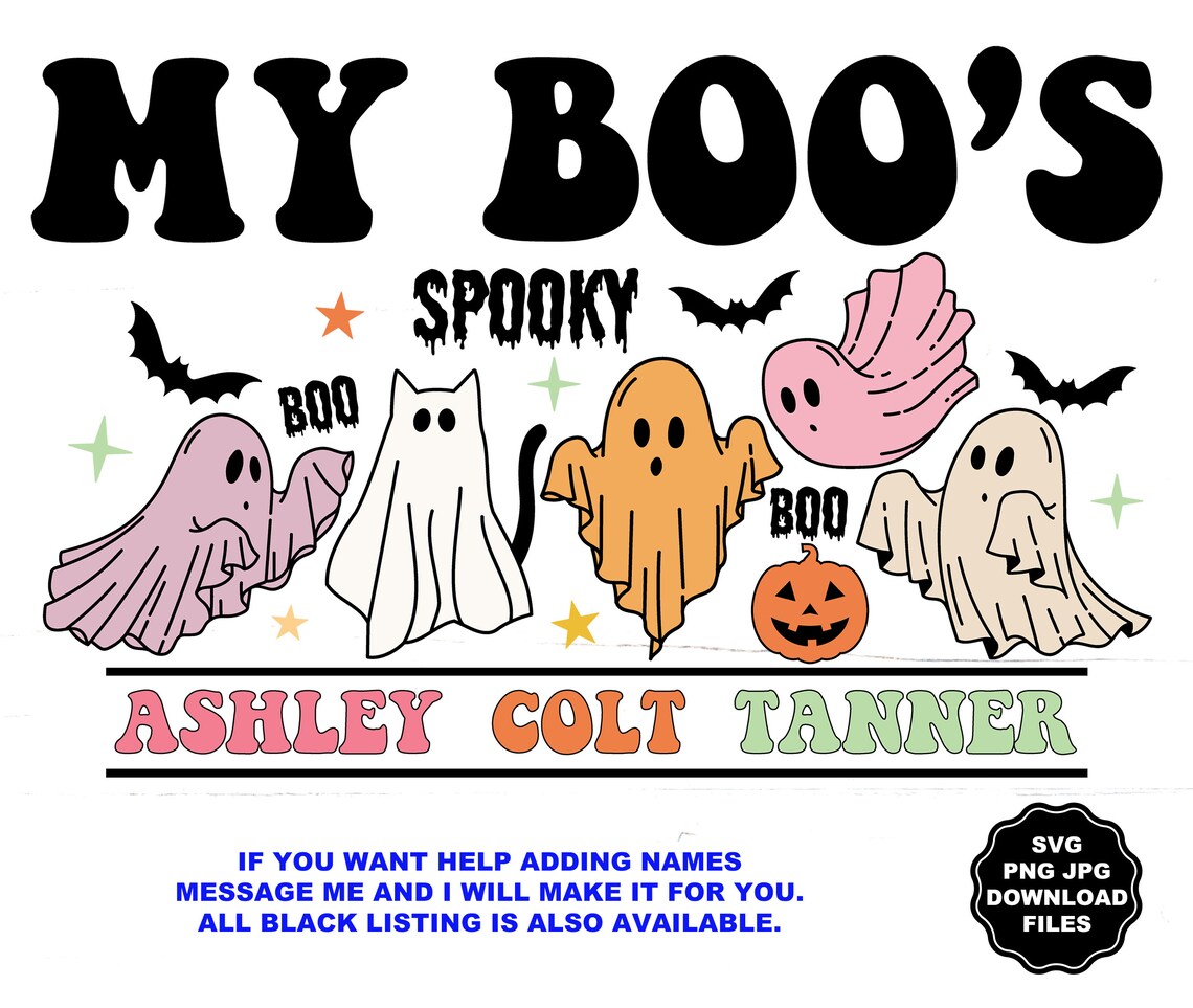 My Boo's Halloween Split Monogram Add Kids Names PNG Cute - Etsy