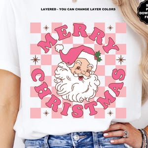 Checkered Santa Claus SVG Pink Santa Face SVG Retro Santa PNG Merry Christmas Retro Christmas ...