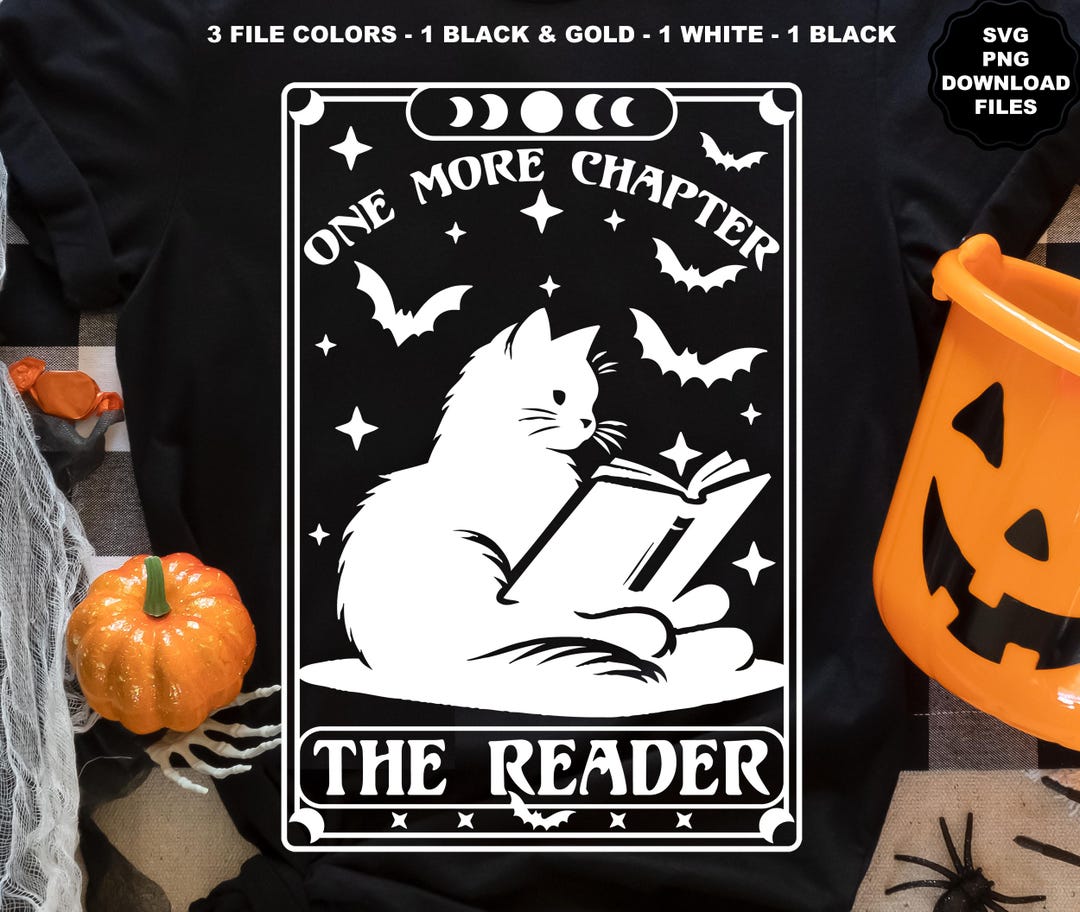 Cat Tarot Card the Reader SVG Cat Reading Book One More Chapter PNG ...