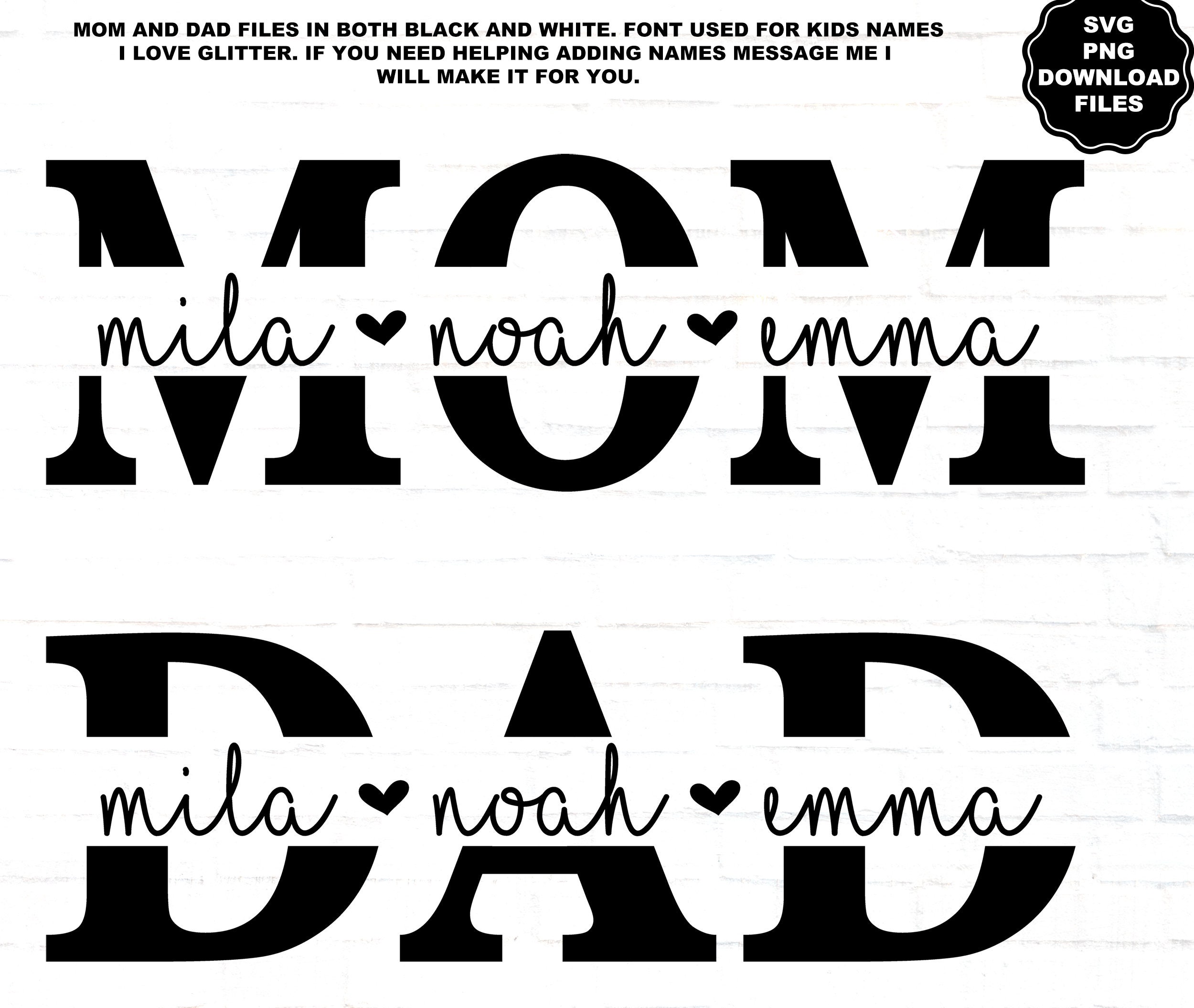 Mom Split Monogram Svg, Dad Split Monogram, Mom Add Kids Names, Dad Add ...
