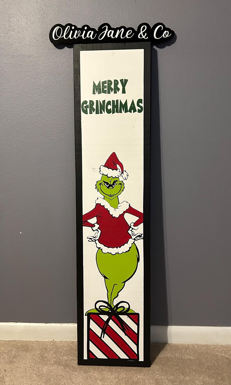 Grinch Sign, Front Porch Leaner, REVERSIBLE, Solid Wood, Porch Sign ...