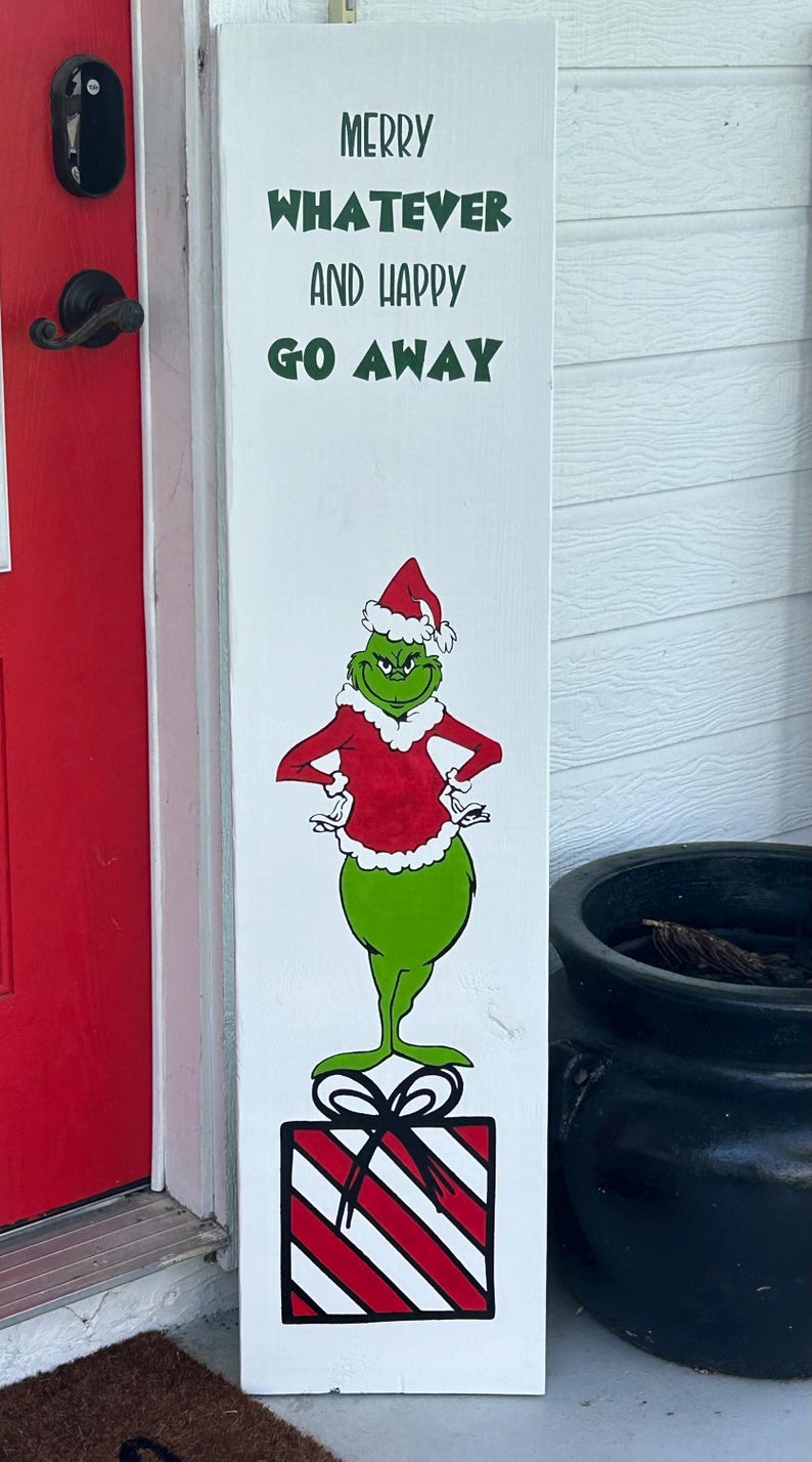 Grinch Sign, Porch Leaner, REVERSIBLE, Solid Wood, Porch Sign, Signs ...