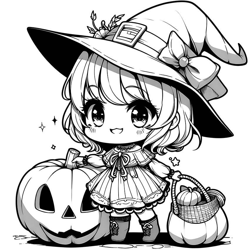 25 Chibi Witch Coloring Pages, Halloween, Witches, Anime, Kawaii, Chibi ...