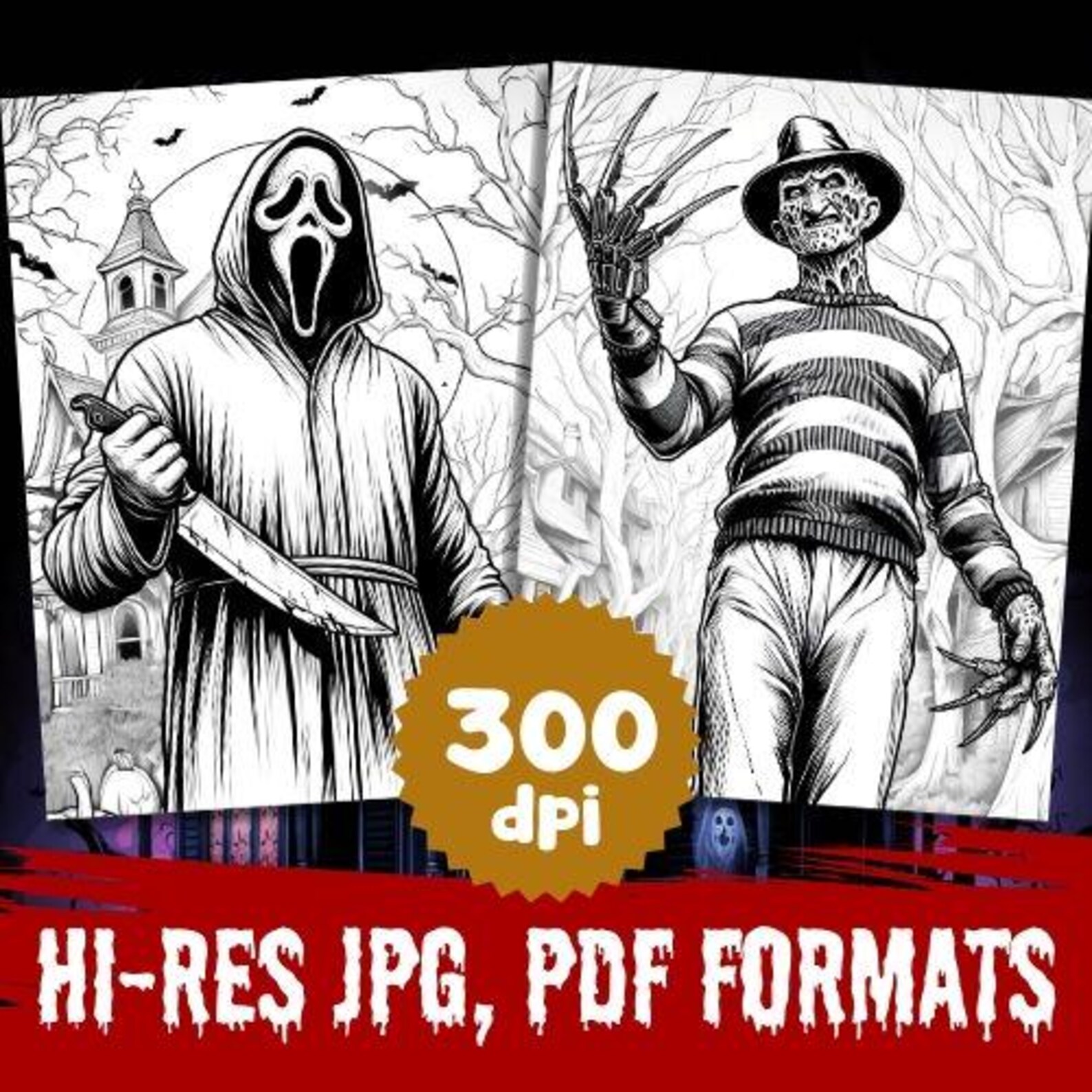 20 Slasher Coloring Pages, Digital Download, Horror Movie Icons ...