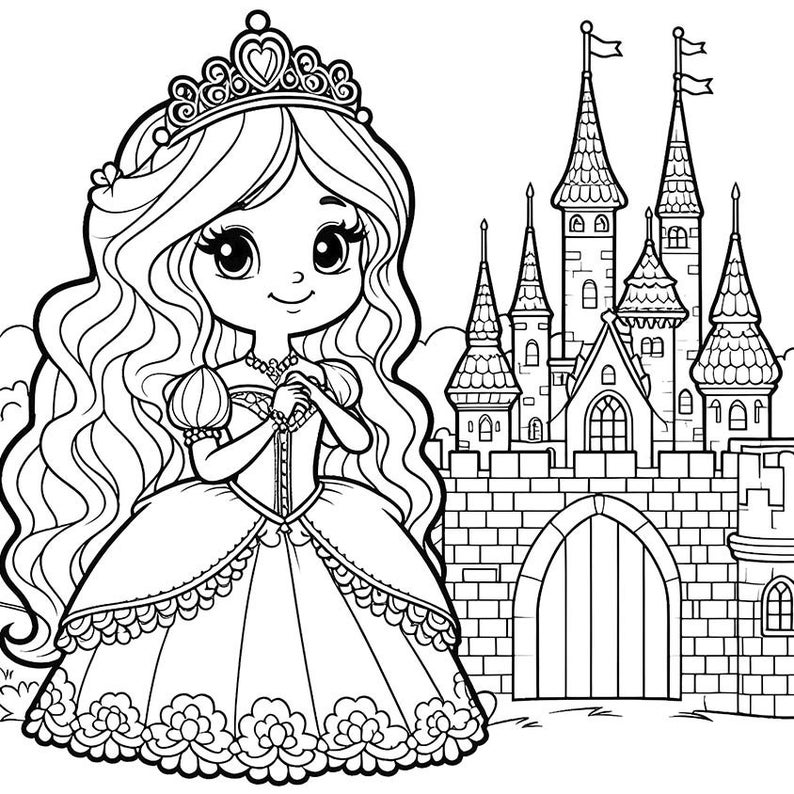 20 Cartoon Princess Coloring Pages - Etsy