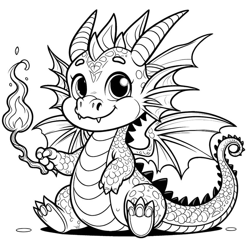 20 Cartoon Dragon Coloring Pages - Etsy