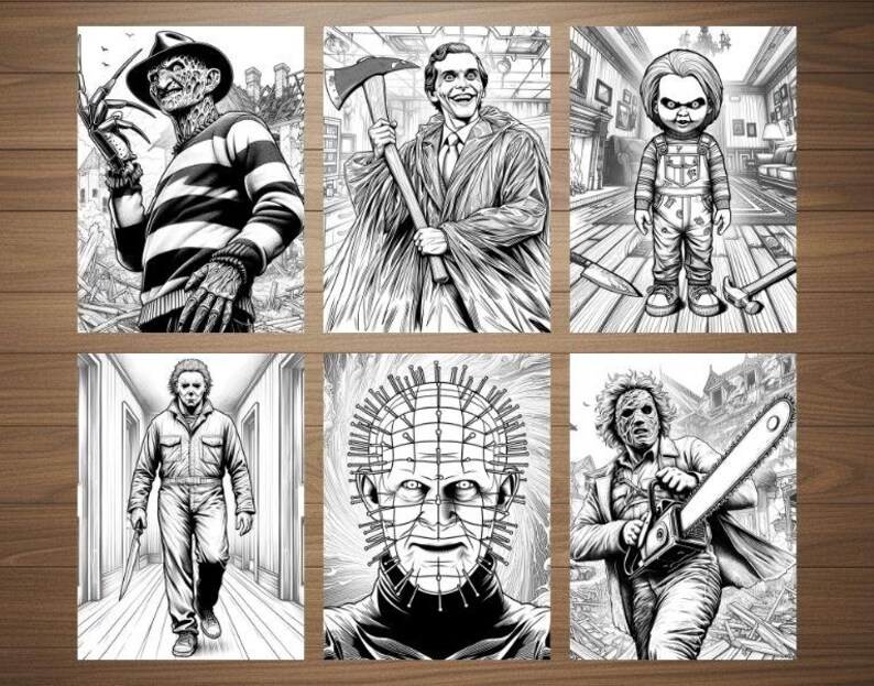 20 Slasher Coloring Pages Part II, Horror Movie Icons, Halloween, Adult ...