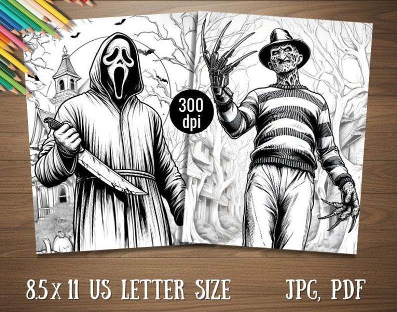 20 Slasher Coloring Pages, Digital Download, Horror Movie Icons ...