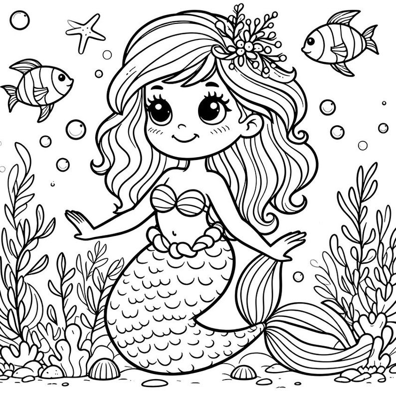 20 Cartoon Mermaid Coloring Pages - Etsy