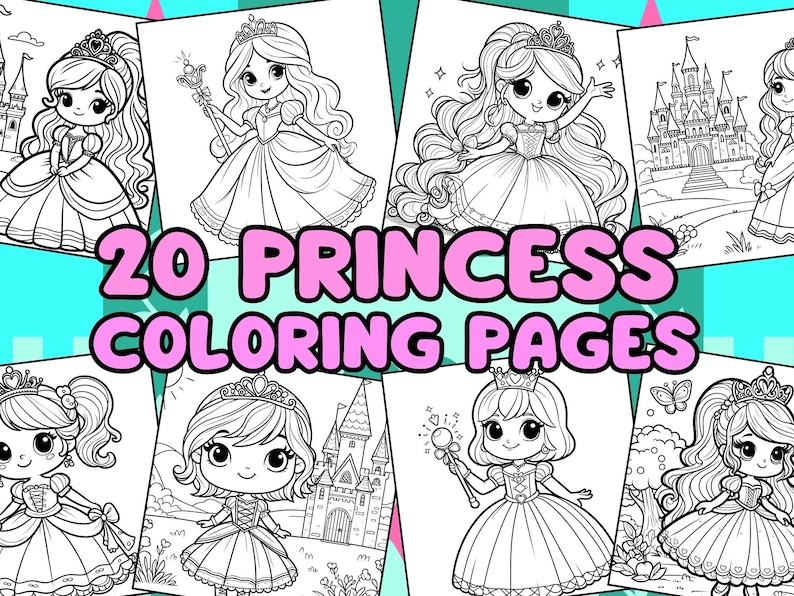 20 Cartoon Princess Coloring Pages - Etsy
