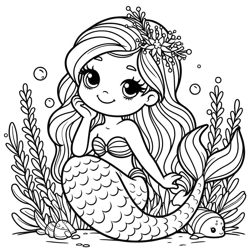 20 Cartoon Mermaid Coloring Pages - Etsy