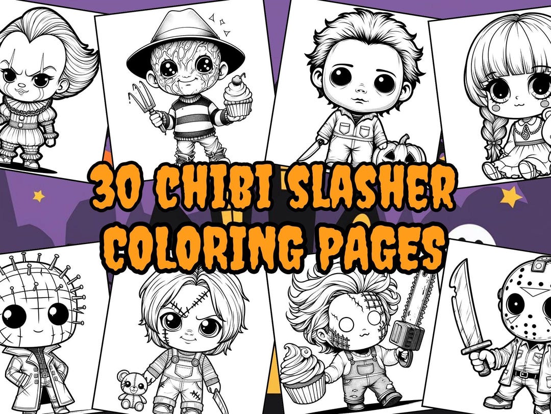 30 Chibi Slasher Coloring Pages, Kawaii Coloring, Slashers, Halloween ...