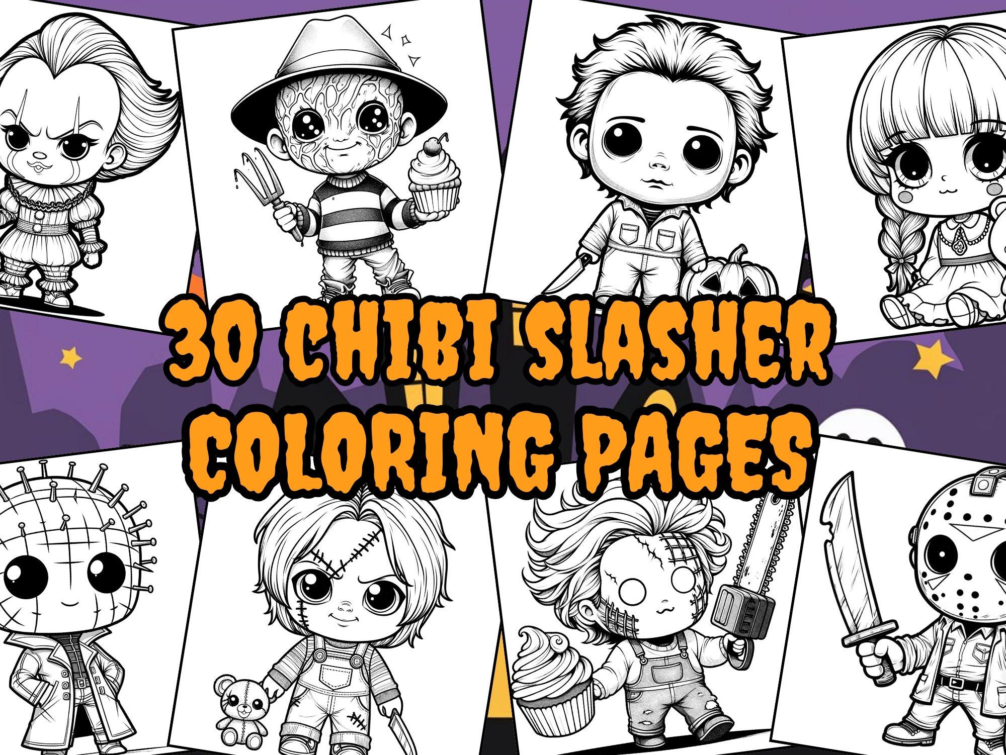 30 Chibi Slasher Coloring Pages, Kawaii Coloring, Slashers, Halloween ...