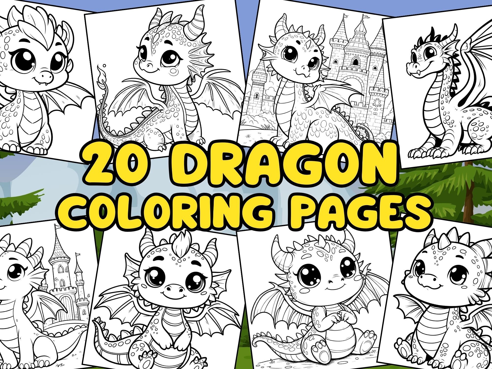 20 Cartoon Dragon Coloring Pages - Etsy